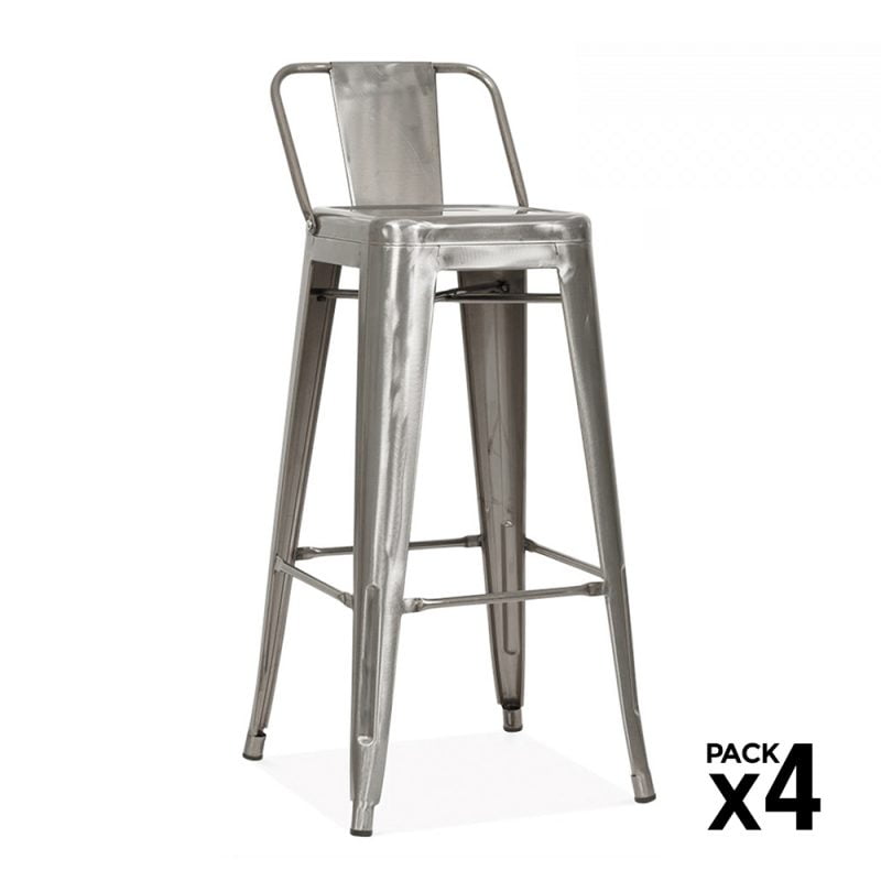 Banqueta Tolix negra con asiento de madera - La Sillería